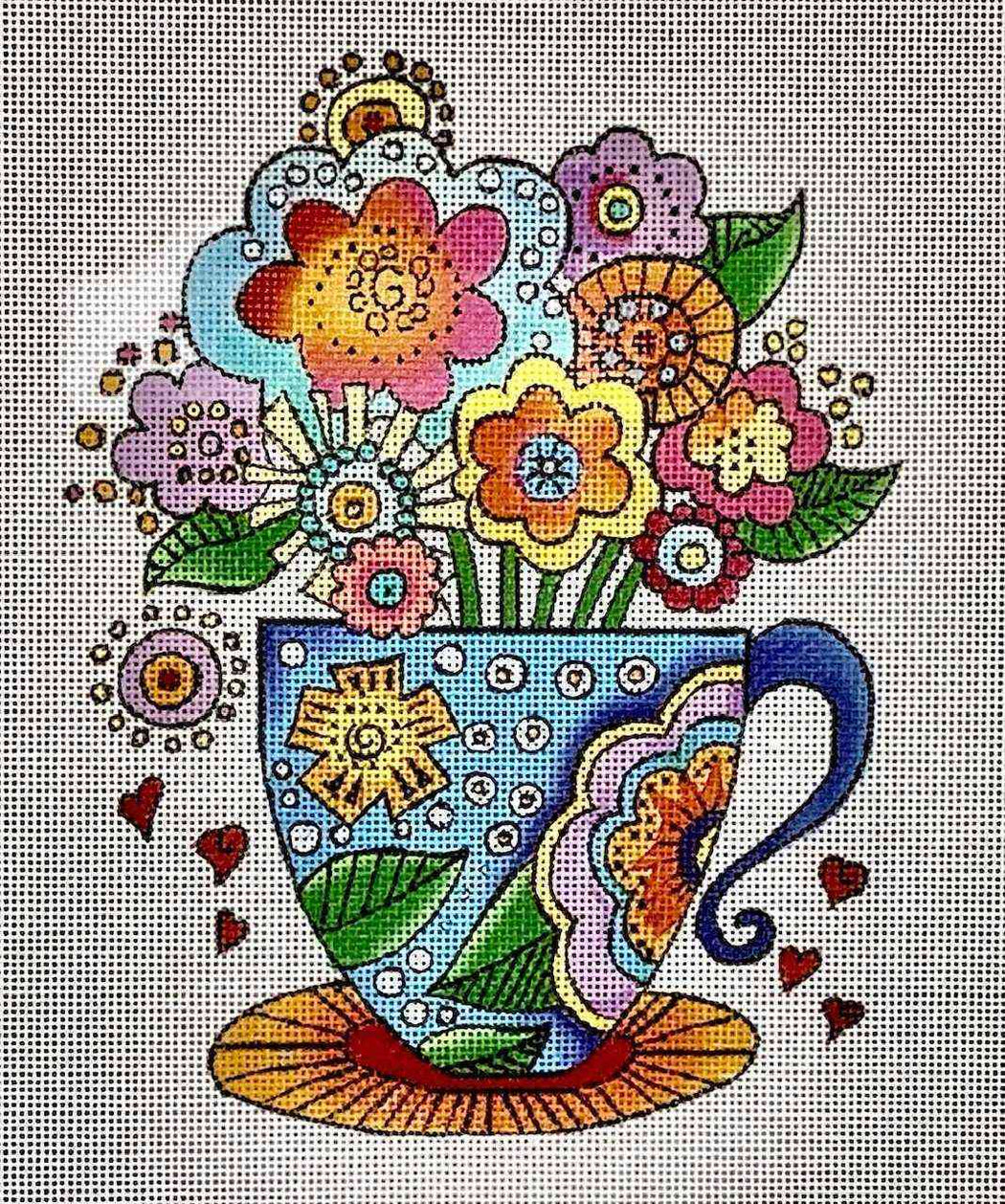 Flowers in a Tea Cup - Laurel Burch – The Needlepointer